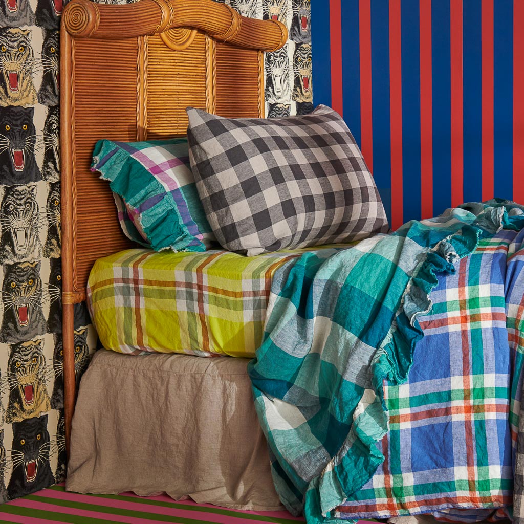 Citron Check 100% Linen Fitted Sheet | Kids Bedding