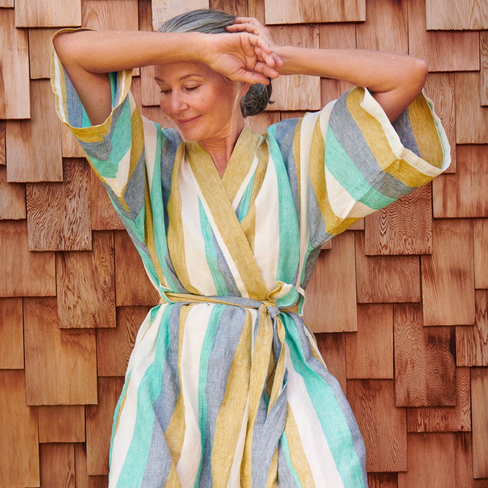 Lagoon Check Linen Robe | Womens Robes