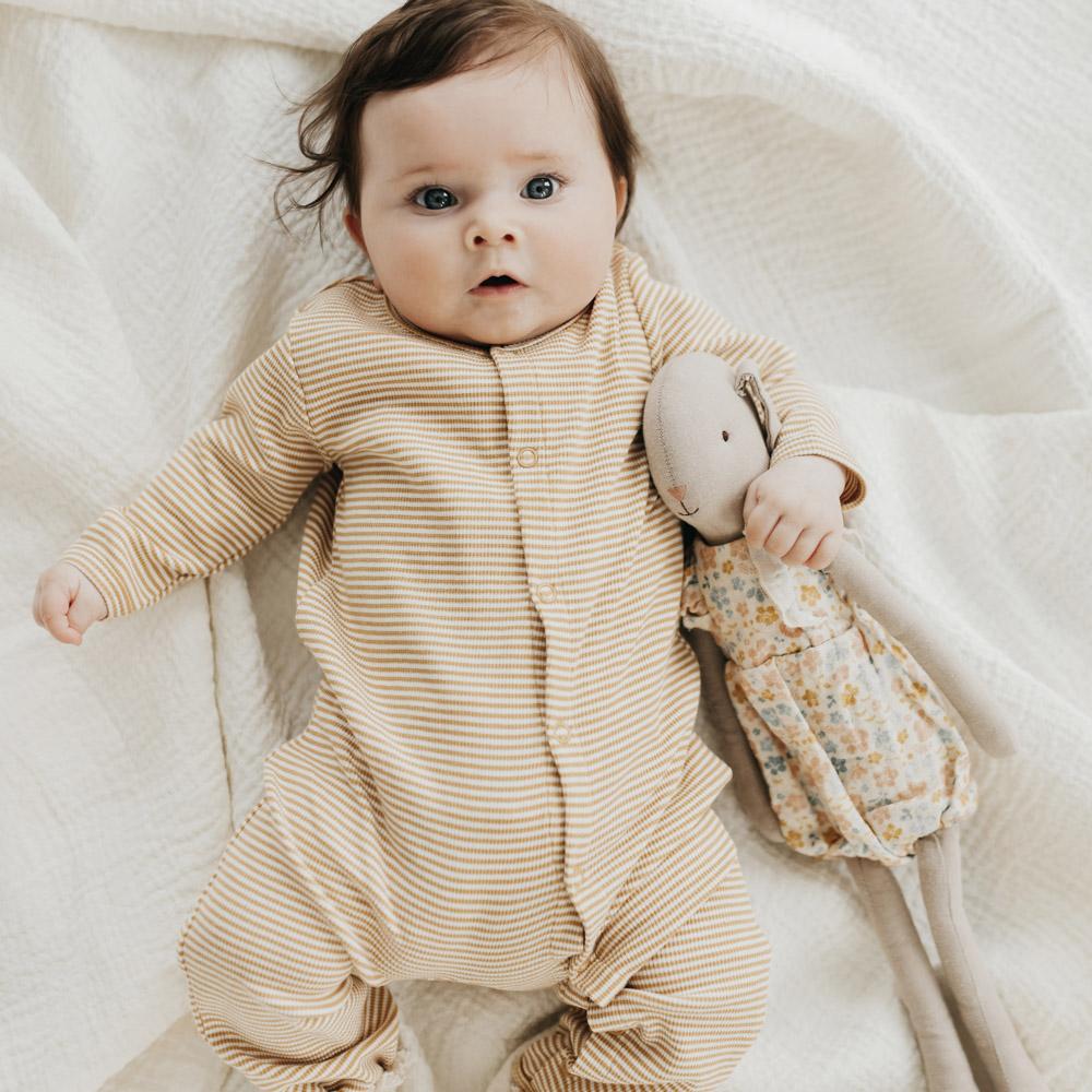 Ribbed Stripe Cotton Onepiece - Caramel Stripe | Baby Clothing