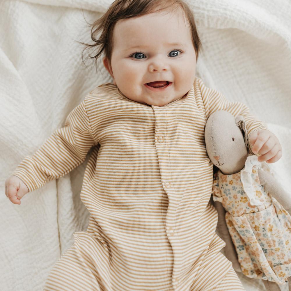 Ribbed Stripe Cotton Onepiece - Caramel Stripe | Baby Clothing