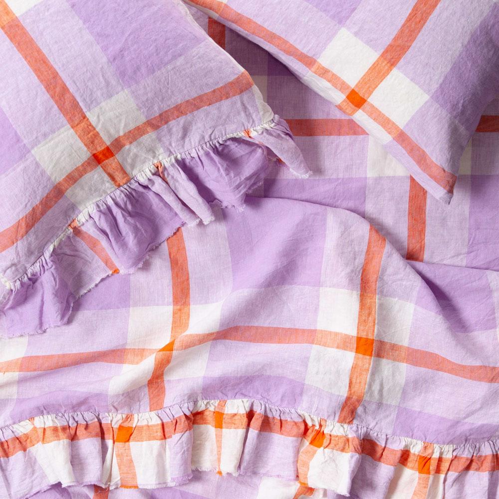 Thistle Check 100% Linen Fitted Sheet | Kids and Adults Bedding