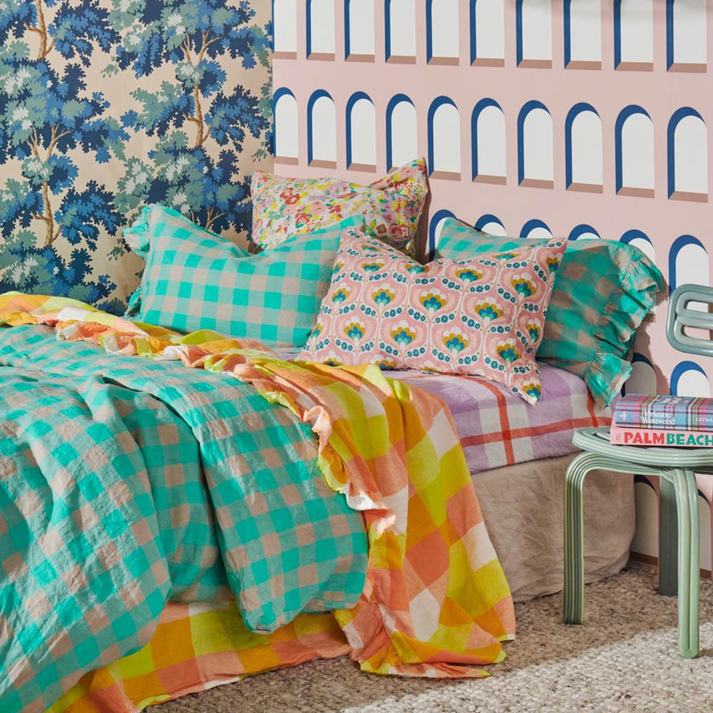 Thistle Check 100% Linen Fitted Sheet | Kids and Adults Bedding